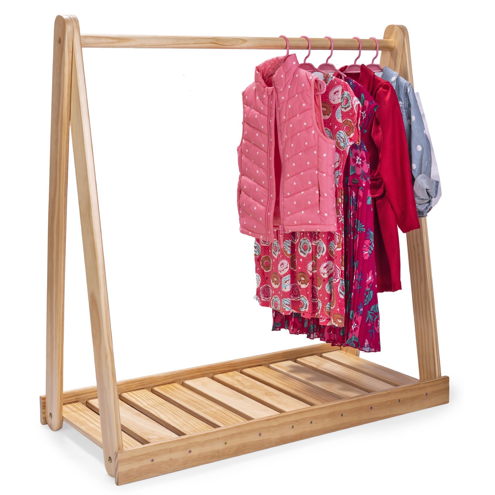Arara Para Roupas Infantis - Natural Madeira de Brincar - Madeira de ...