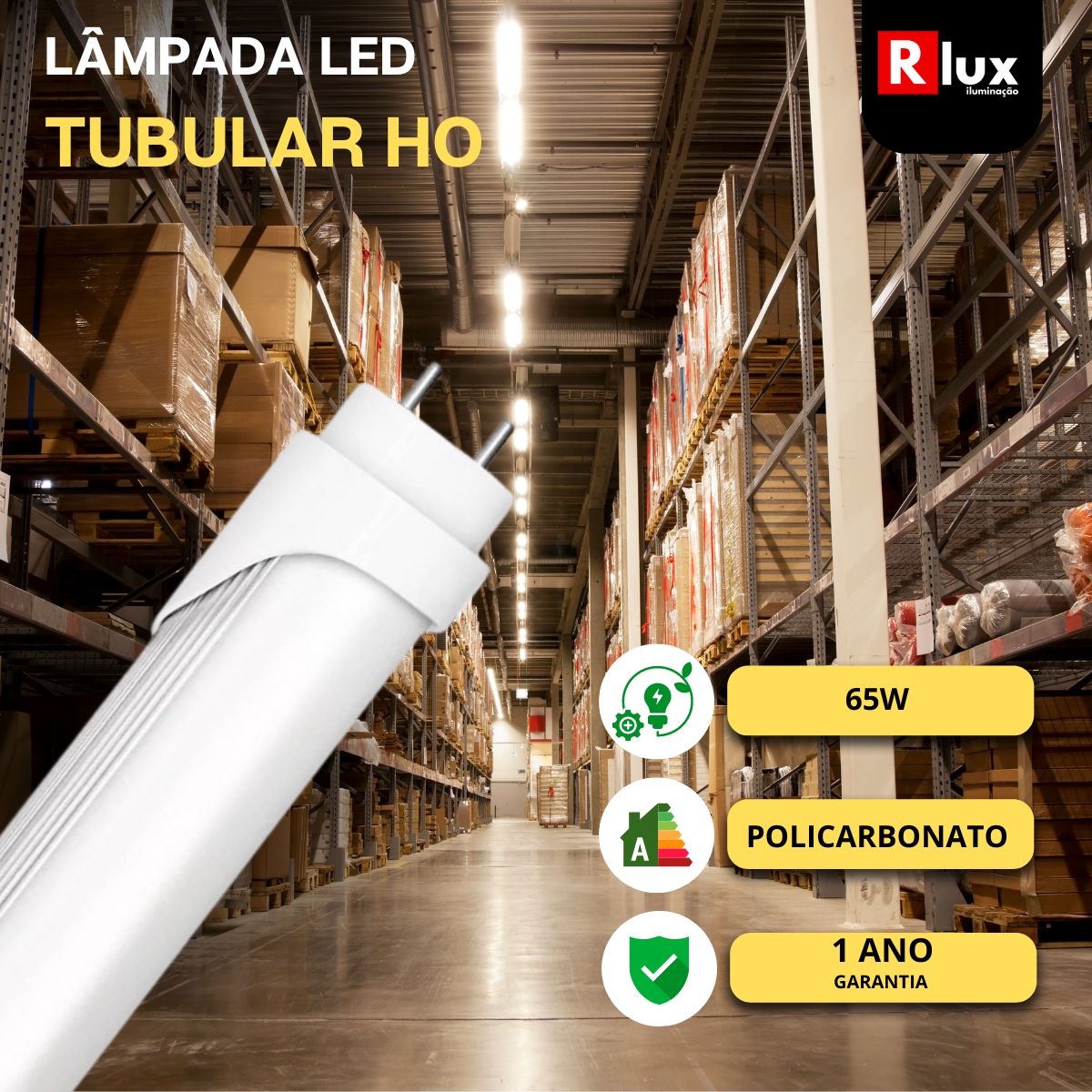 Lâmpada LED Tubular T8 HO 65W 6500K 120° Bivolt Policarbonato - Luz Br ...
