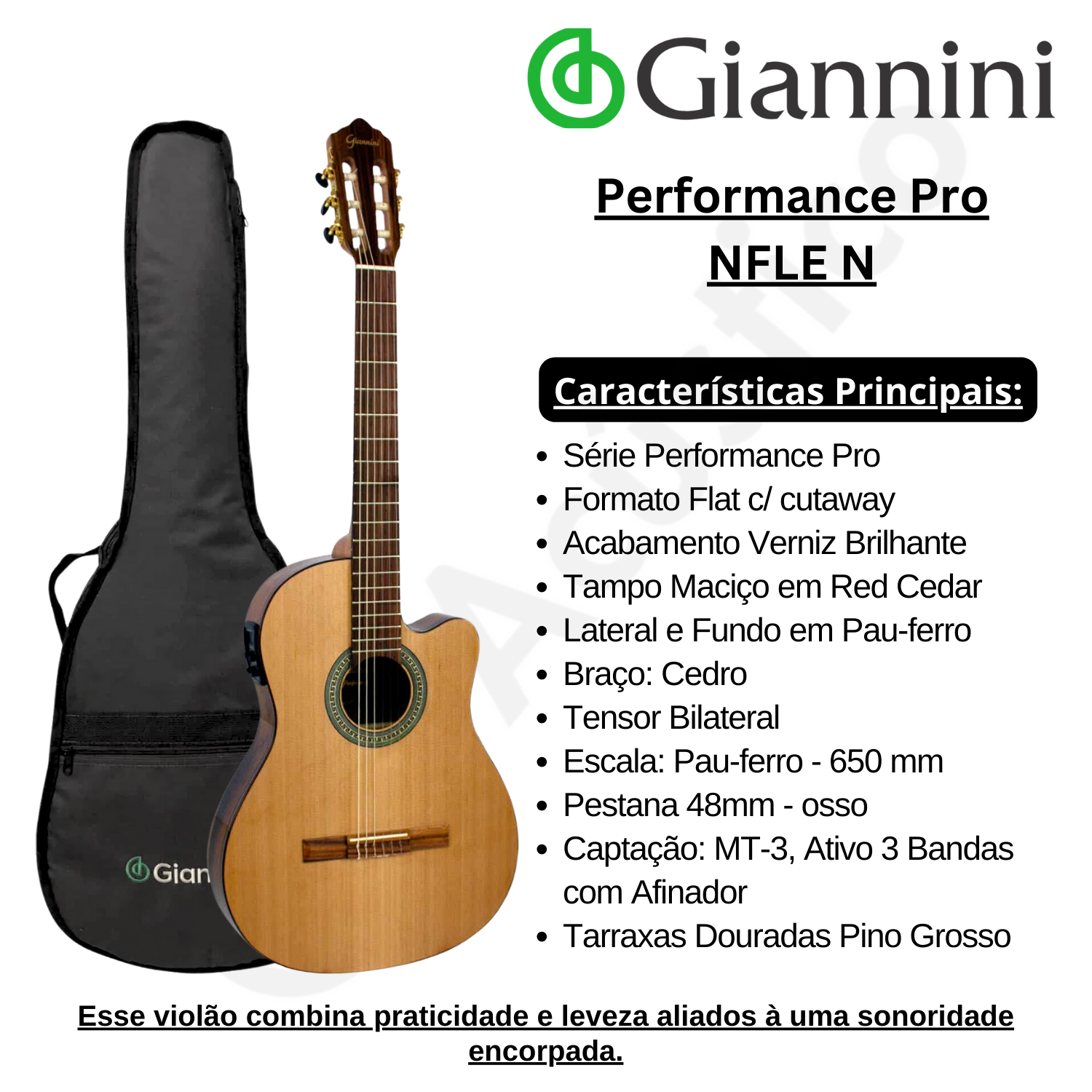 Kit Violão Elétrico Nylon Giannini Performance Flat Completo - O ...