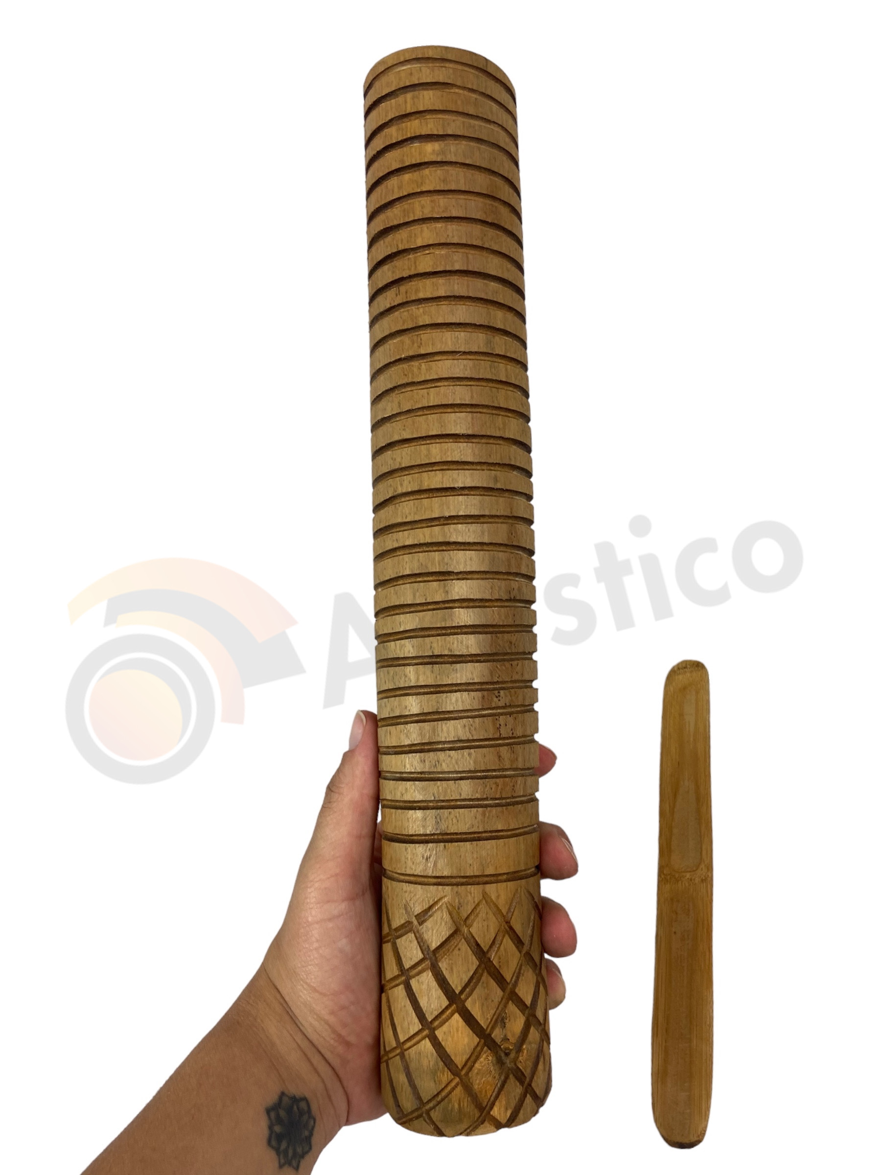 Reco Reco Profissional Grande Em Bambu Com Baqueta Artesanal - O ...