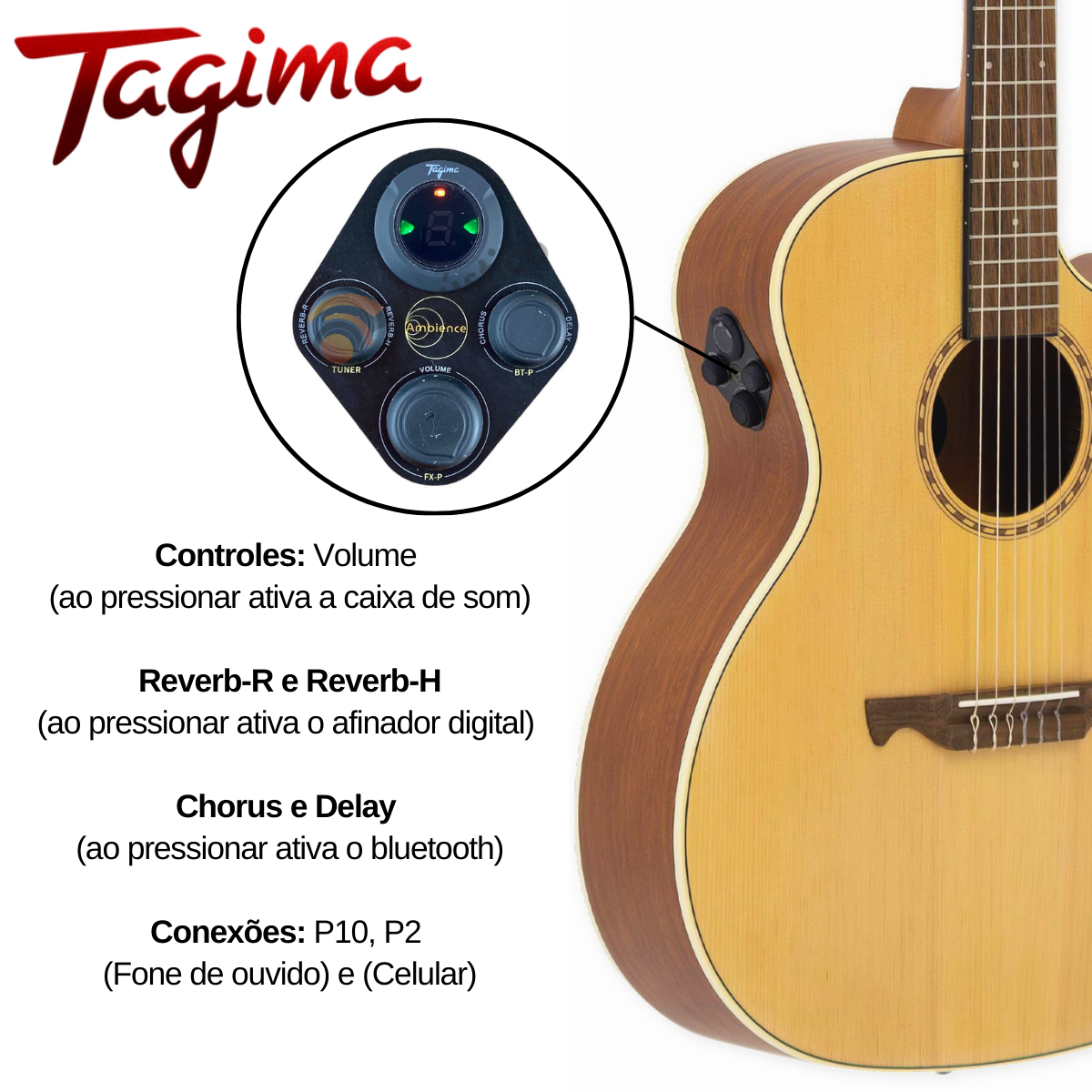 Kit Violão Elétrico Tagima Ambience Echos Bluetuuth Completo - O ...