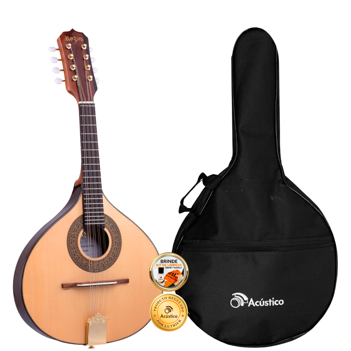 Kit Bandolim Profissional Chorinho Rozini RB22 8 Cordas Capa - O Acústico - Referência em ...