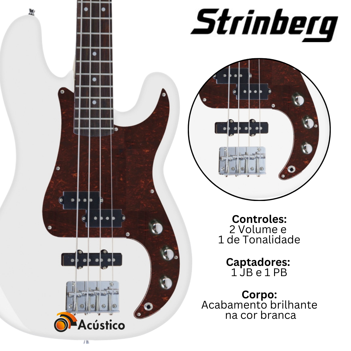 Kit Contrabaixo Strinberg Precision Bass PBS40 White Completo - O Acústico - Referência em ...