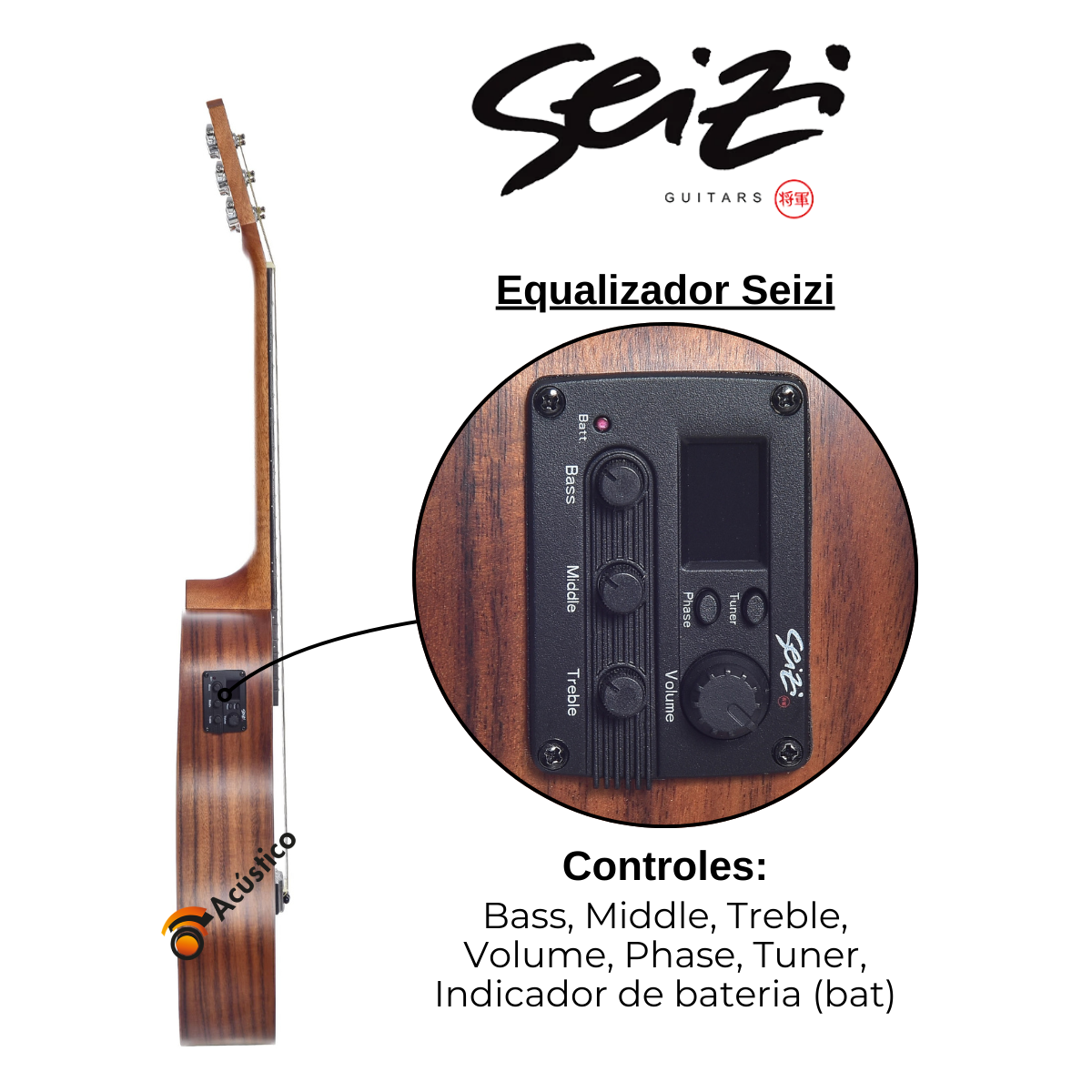 Violão Profissional Seizi Baby Akira Koa Ativo Aço Com Bag - O Acústico ...