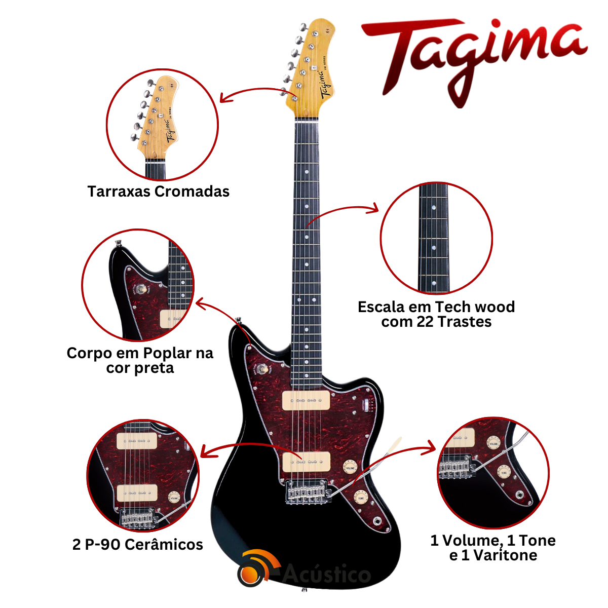 Guitarra Jazzmaster Tagima TW-61BK Acessórios + Amplificador - O ...
