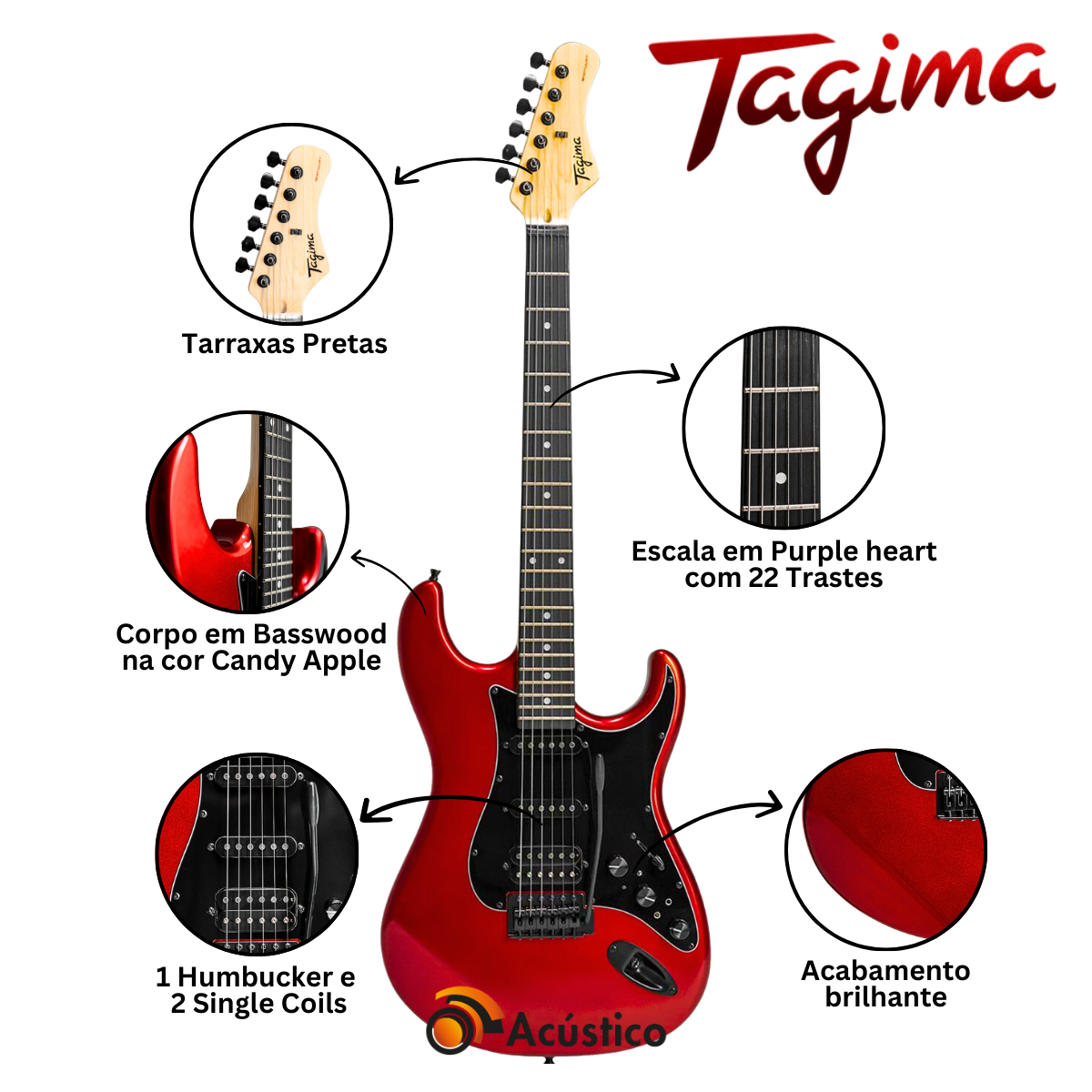 Guitarra Tagima Sixmart Vermelha Acessórios + Amplificador - O Acústico ...