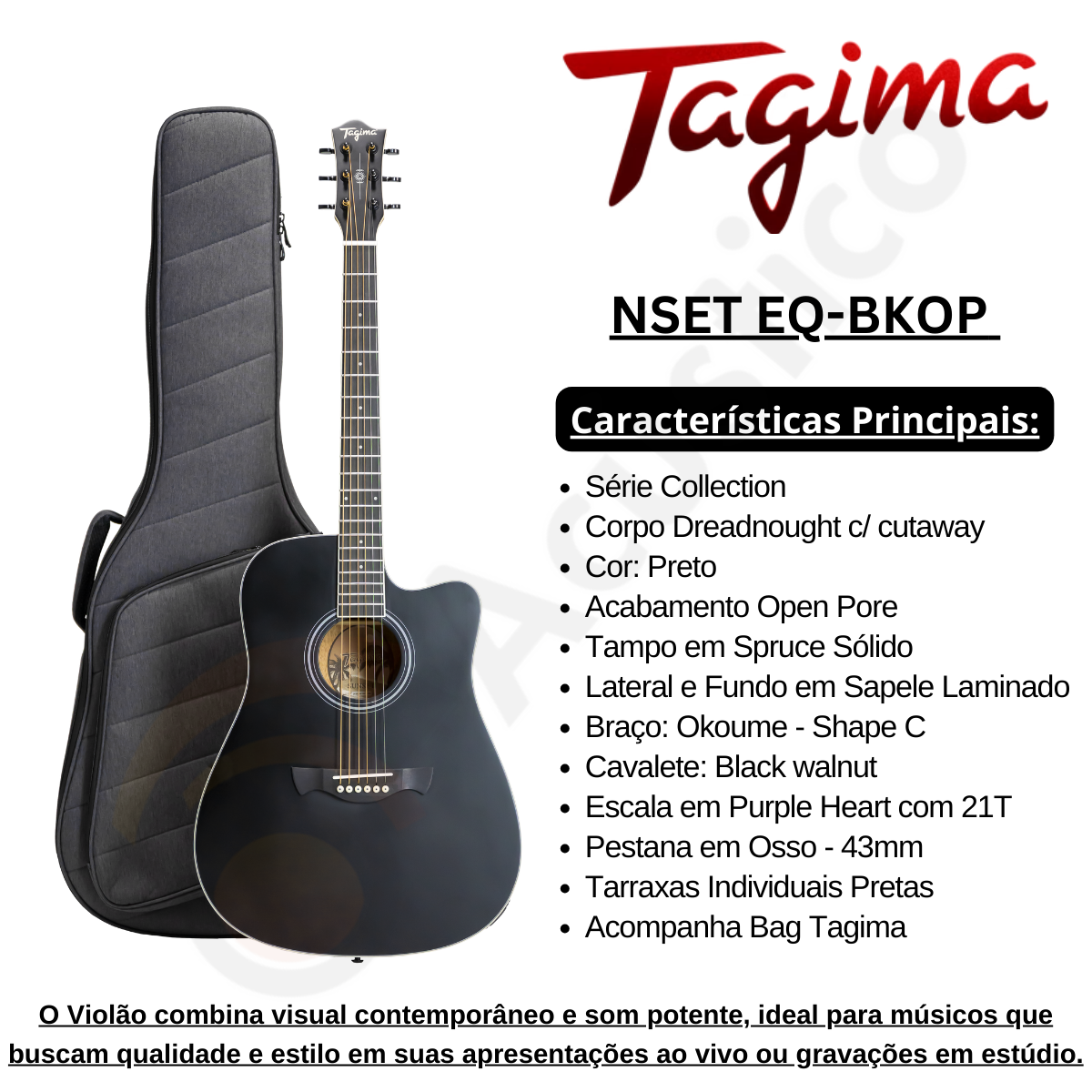 Kit Violão Profissional Tagima Collection Sunset BK Completo - O ...