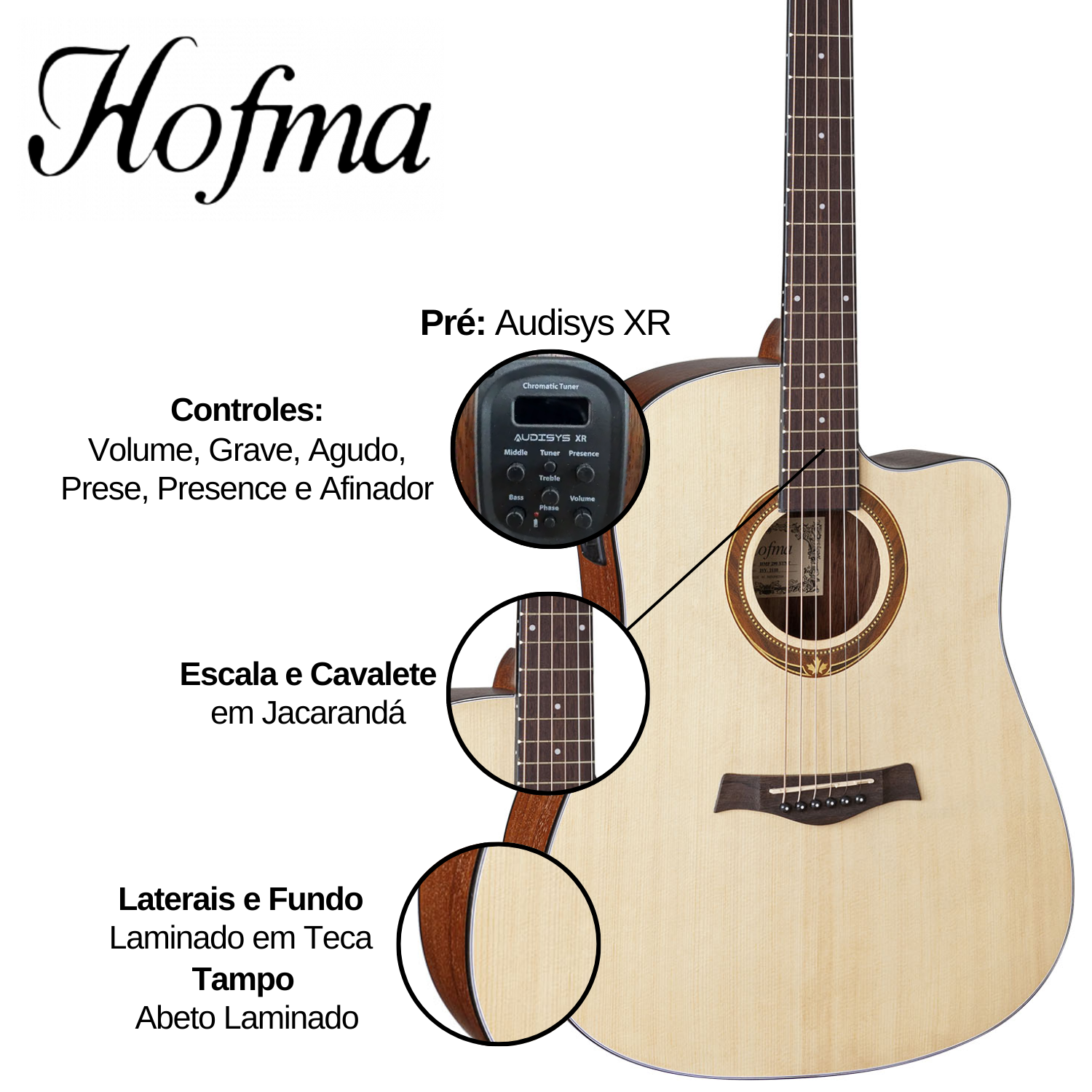 Kit Violão Elétrico Hofma Aço Cutaway Fosco HMF290 Completo - O ...