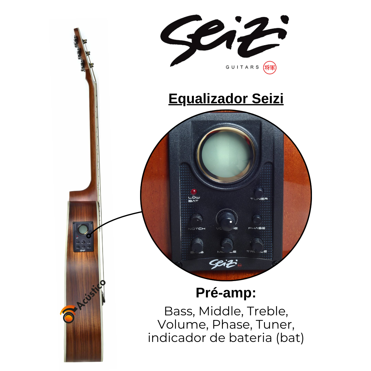 Kit Violão Seizi Mini Tokyo Brown Burst Ativo Aço Completo - O Acústico ...