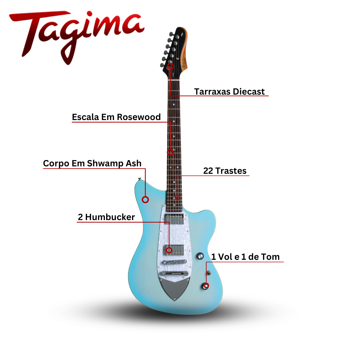 Guitarra Tagima Jazzmaster Cosmos Oasis Ocean Blue Swamp Ash - O ...