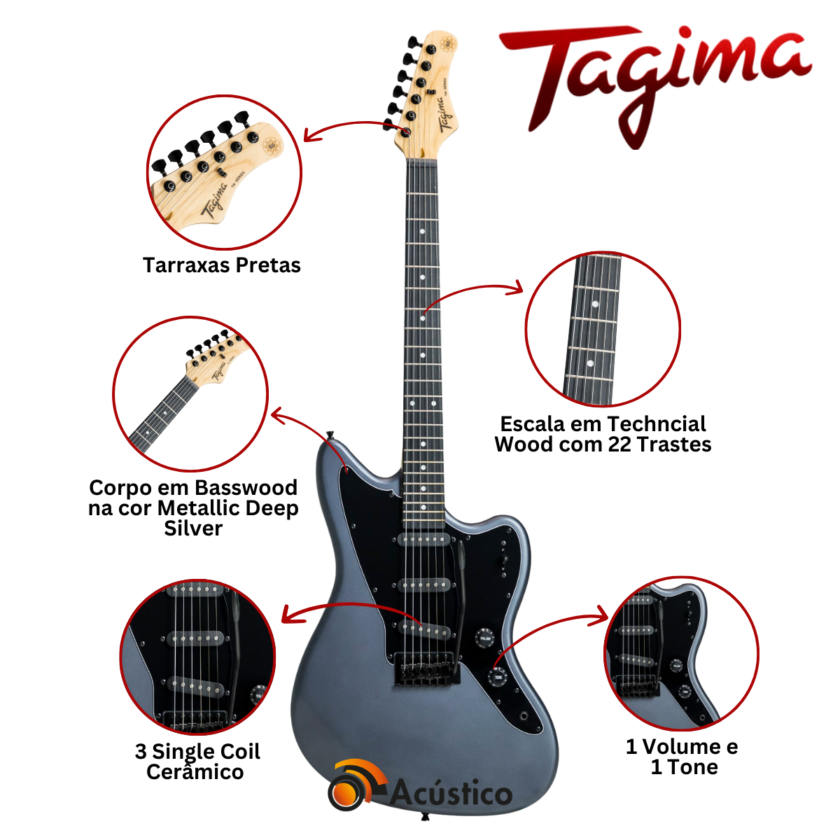 Kit Guitarra Jazzmaster Tagima TW-60 Deep Silver Completo - O Acústico ...