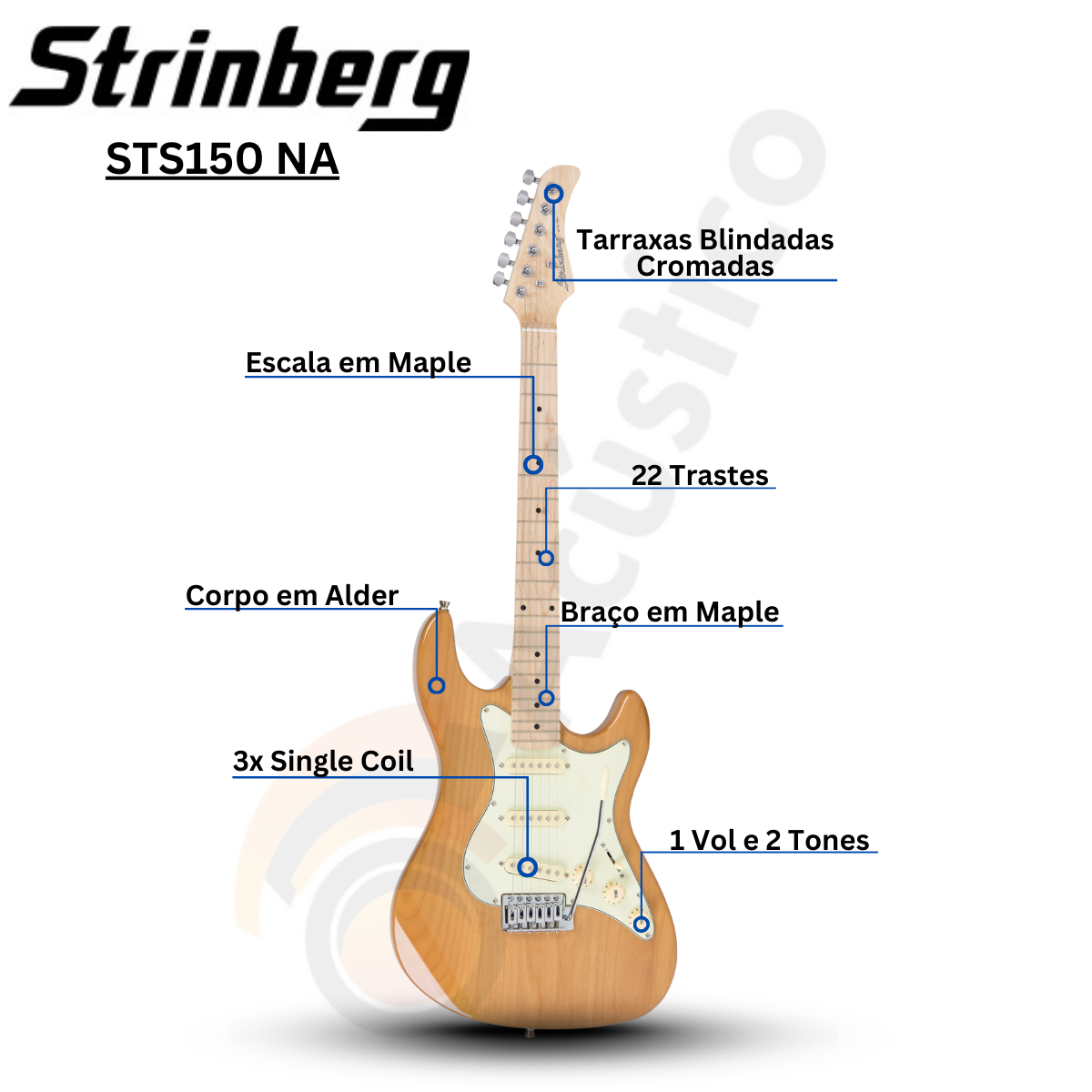 Kit Guitarra Stratocaster Strinberg STS150 NA Alder Completo - O Acústico - Referência em ...