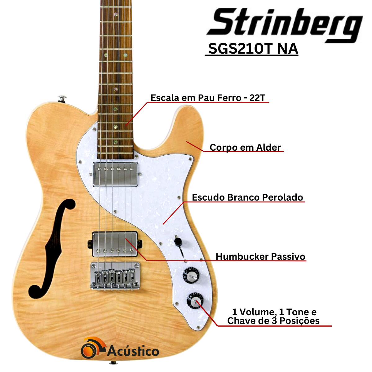 Kit Guitarra Telecaster Thinlin Strinberg SGS210T NA Completo - O Acústico - Referência em ...