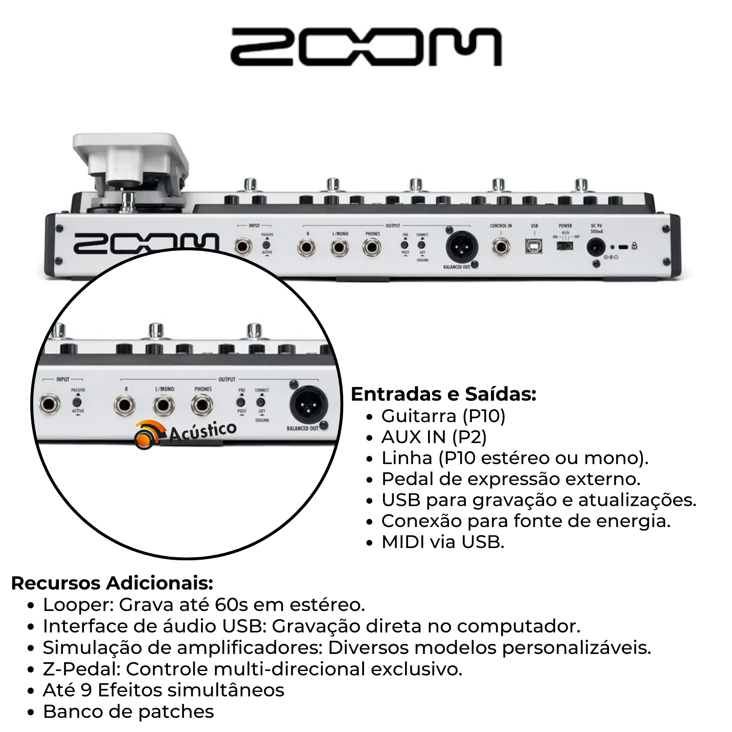 Pedaleira Zoom G5 Com Modulo De Efeitos Para Guitarra - O Acústico ...