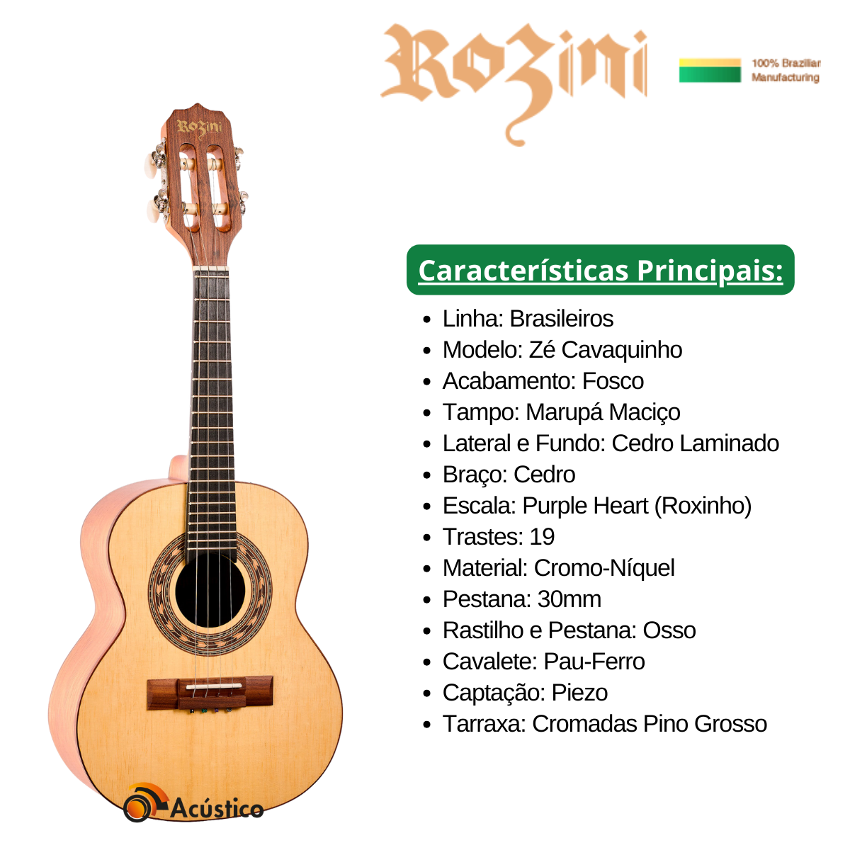 Cavaco Elétrico Rozini Brasileiros Zé Cavaquinho Rc19 Maciço - O ...