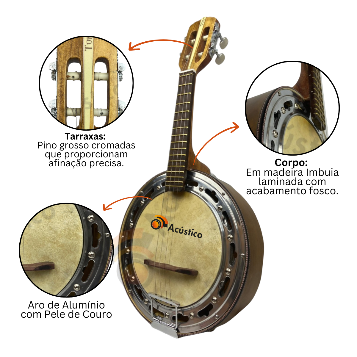 Kit Banjo Elétrico 4 Cordas Estudante Caixa Larga Toks Completo - O ...