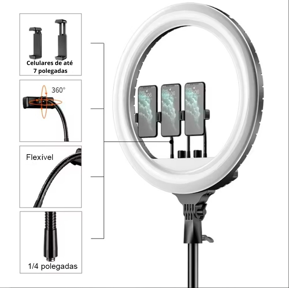 Ring Light Profissional 18 Polegadas 45cm Com Suporte Com Controle e ...