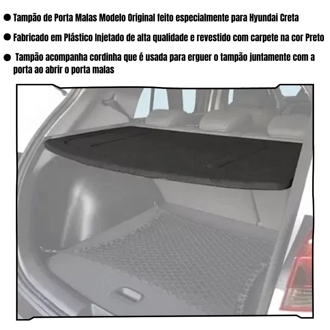 Tampão Bagagito Porta Malas Creta Preto C/ Cordas 2016-2021 - Pedmi ...