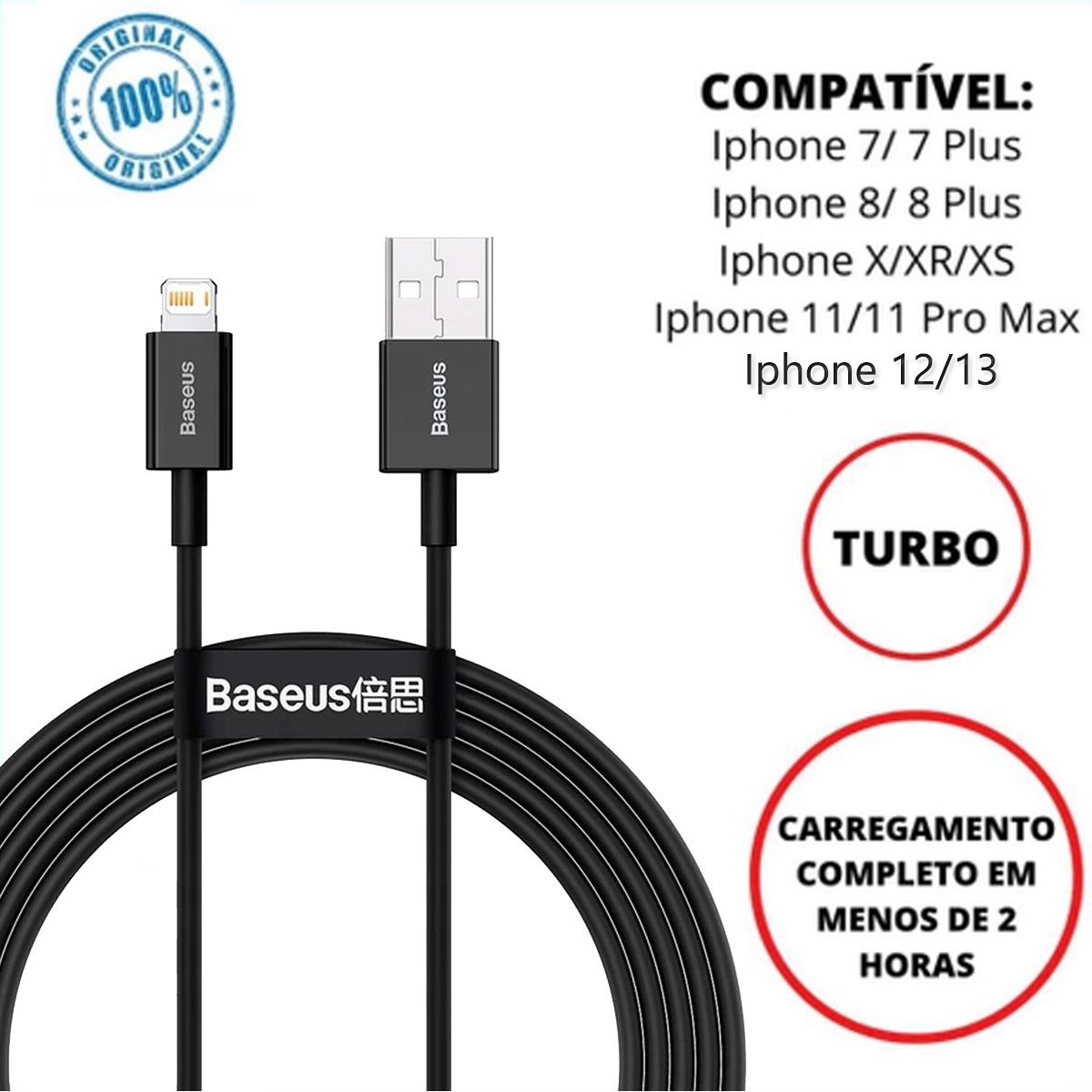 Cabo Iphone Baseus Super Series Fast Charging 2.4a 2m Preto - Loja Geek ...