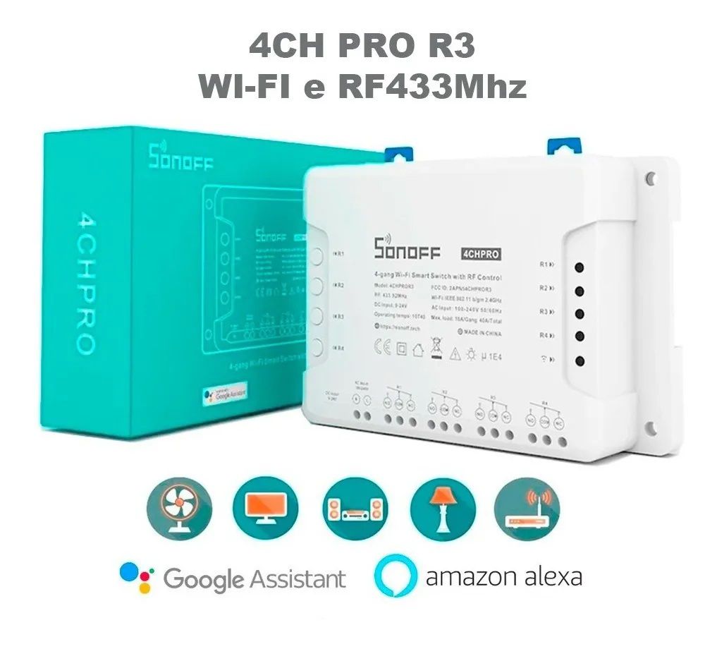 Sonoff 4ch R3 PRO de 4 Canais Wifi Módulo para Automação Residencial ...
