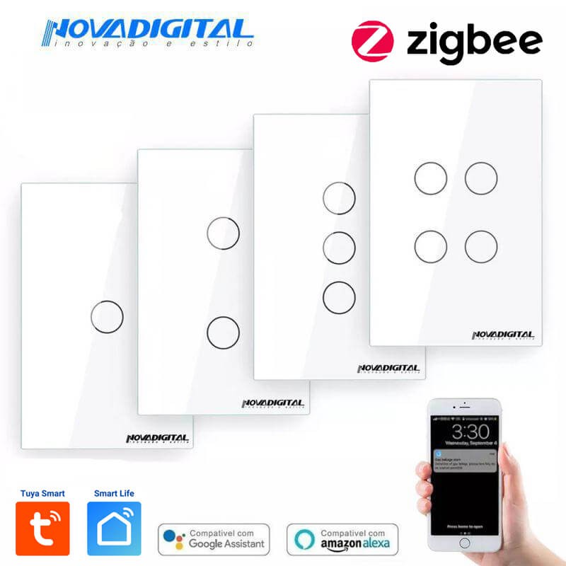 Interruptor Inteligente Zigbee Nova Digital Tuya de 3 Botões Branco ...