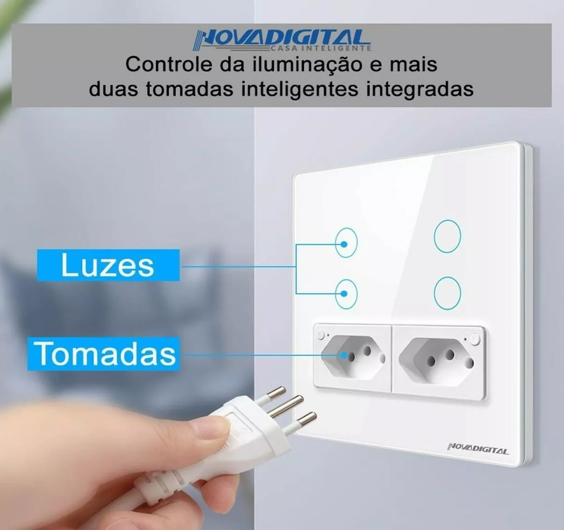 Interruptor Zigbee 4x4 de 4 Botões e 2 Tomadas Tuya Nova Digital - Loja ...