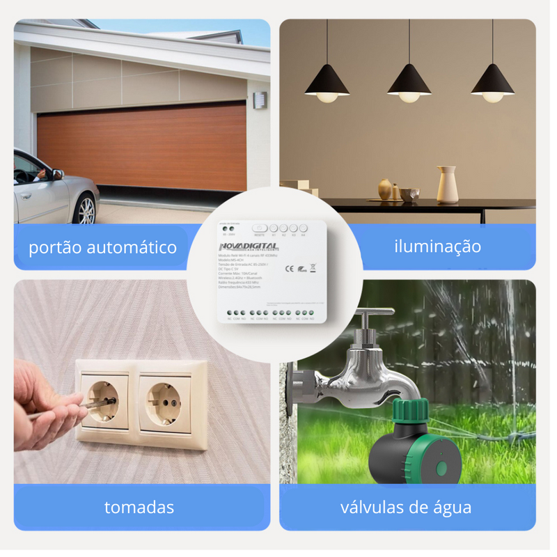 Módulo Relé Inteligente Wi-Fi de 4 Canais de Contato Seco com RF433Mhz ...