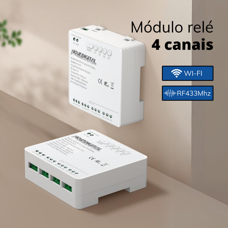 Módulo Relé Inteligente Wi-Fi de 4 Canais de Contato Seco com RF433Mhz ...