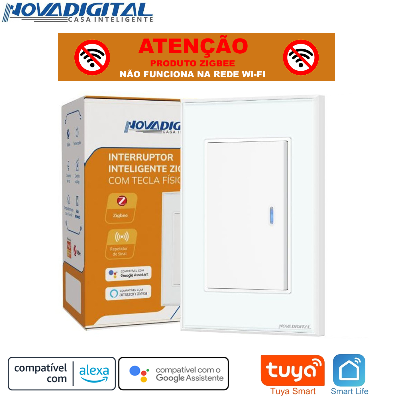 Interruptor Smart Zigbee de 1 Botão Físico com Led Repetidor de Sinal ...