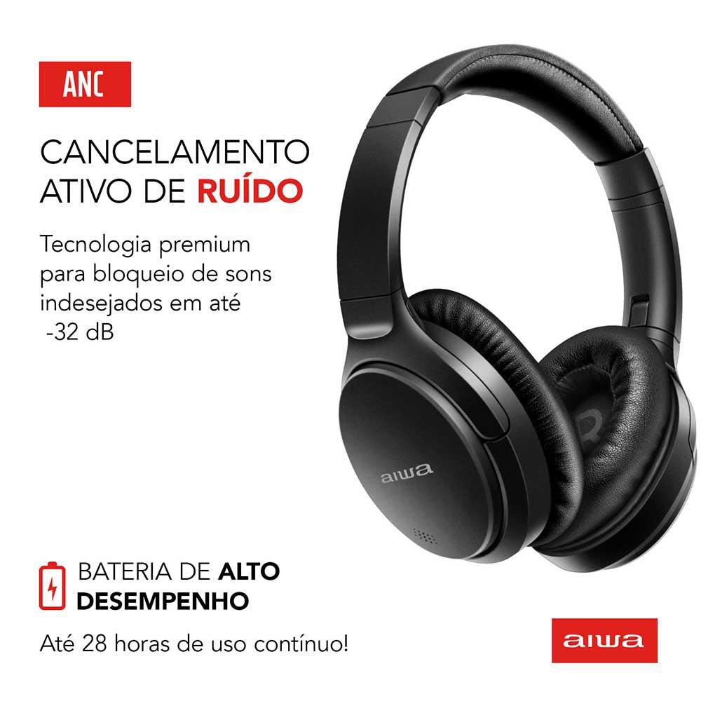 Fone de Ouvido Aiwa Bluetooth Dobrável AWS-HP-01-B Preto - Luxgolden