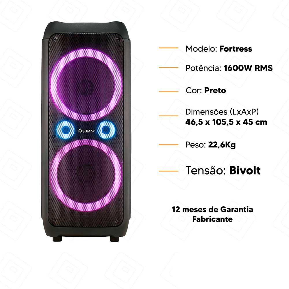 Caixa de Som Amplificada Sumay 1600W Rms Fortress SM-CAP43 - Luxgolden