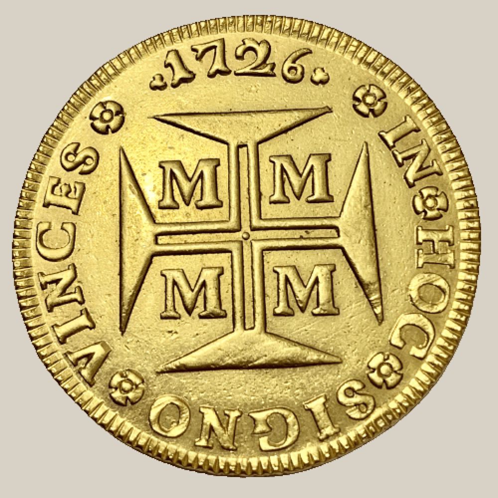 Dobrão de Ouro - 20.000 Réis, Brasil Colônia, 1726M, Imperador João V ...