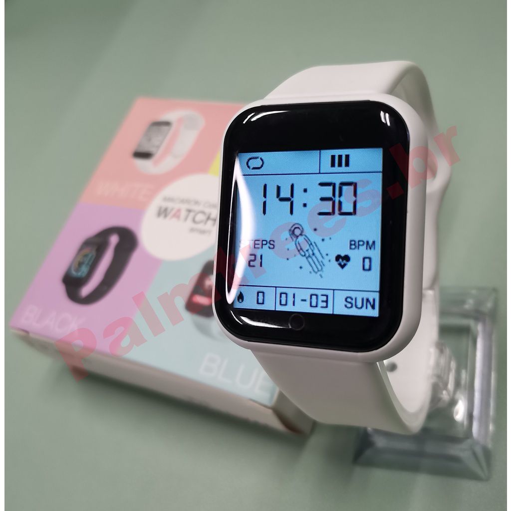 Smartwatch D20 Branco Macaron - valneimportados