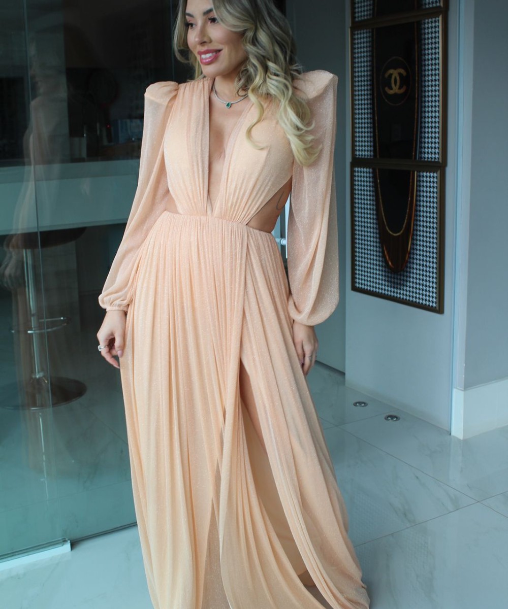 Vestido Longo Liane Salmão - Boutique Soul Queens