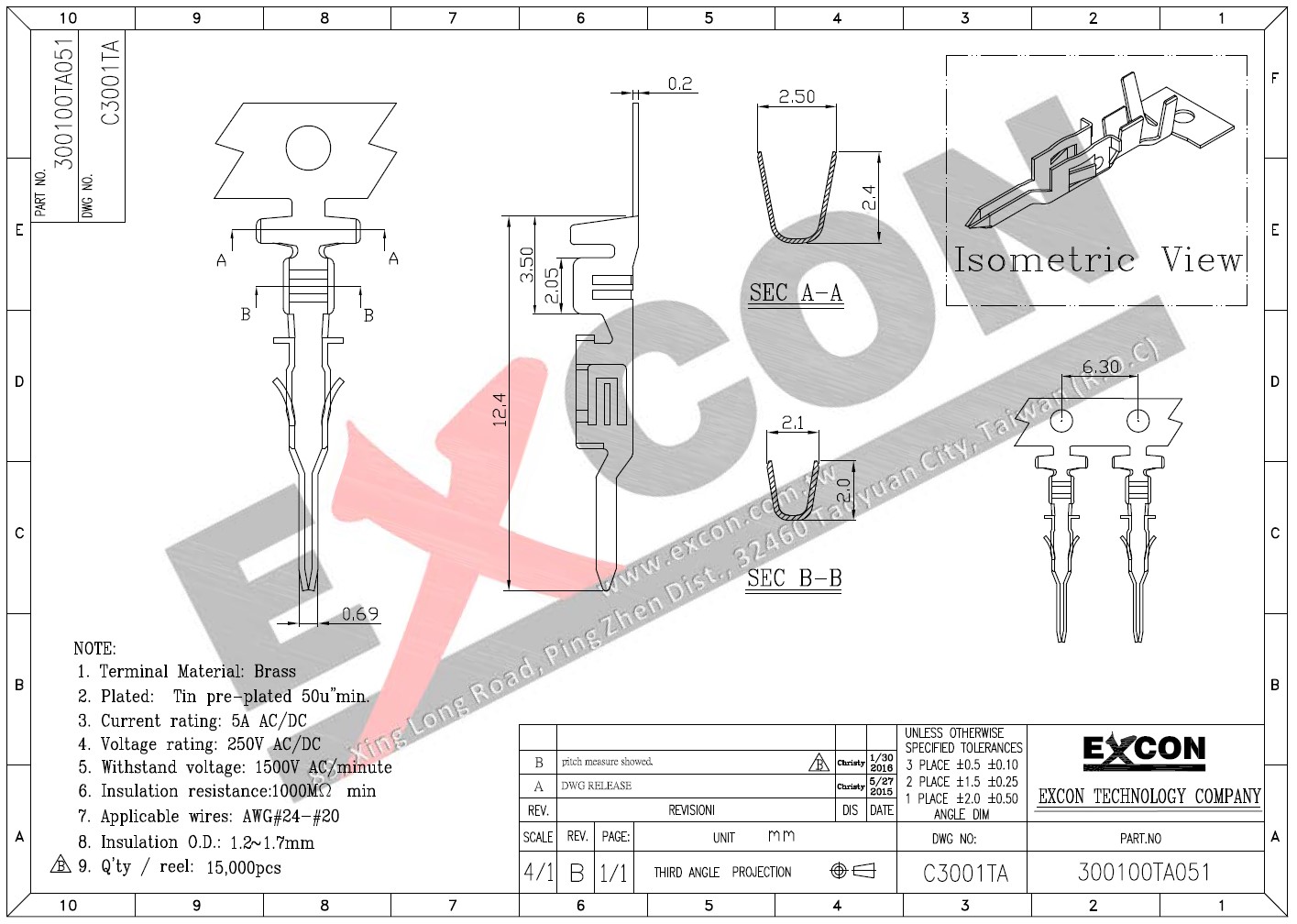 Terminal Micro Fit Macho Passo 3,0mm - Plugshop