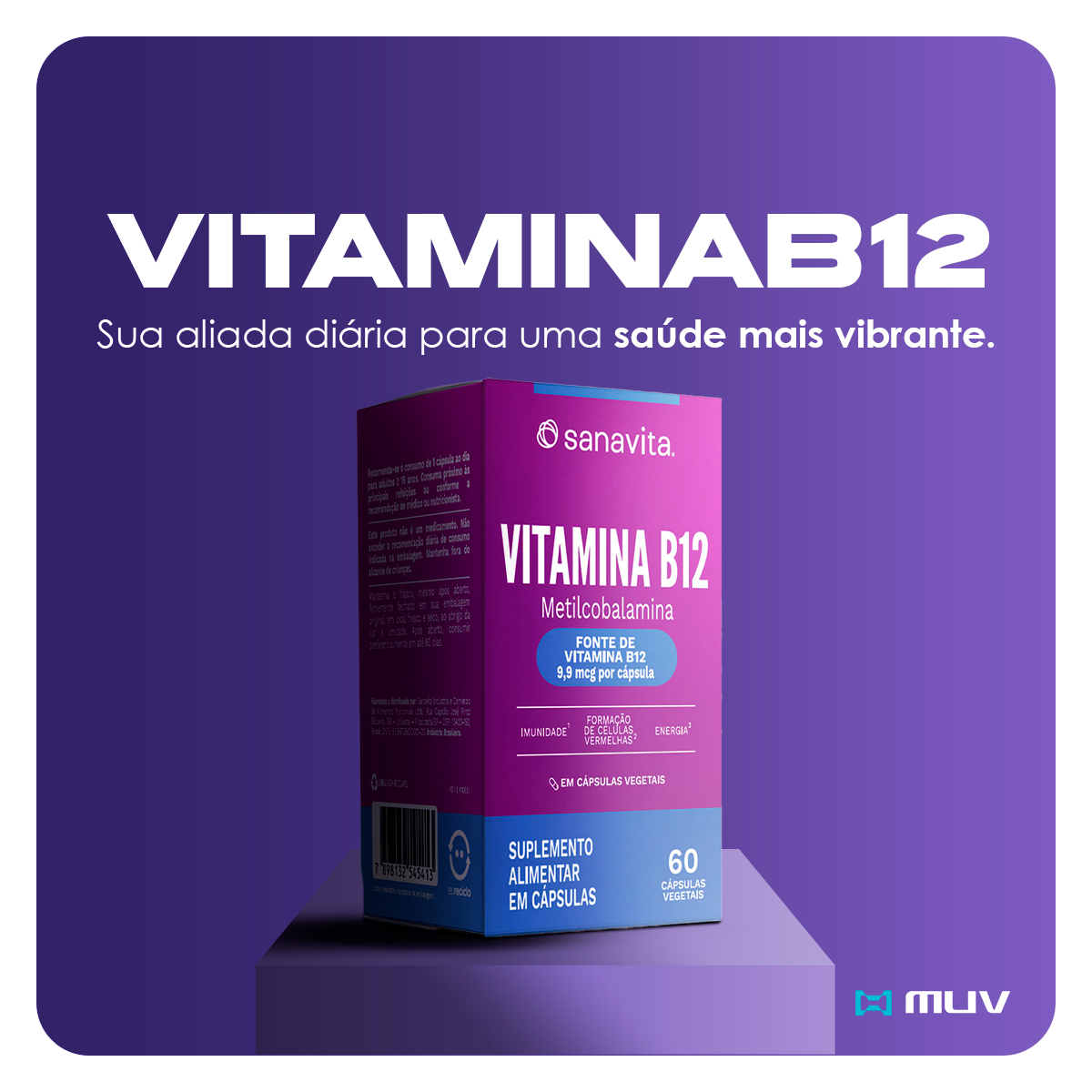Vitamina B12 - 60 Cápsulas - Sanavita - MUV Suplementos