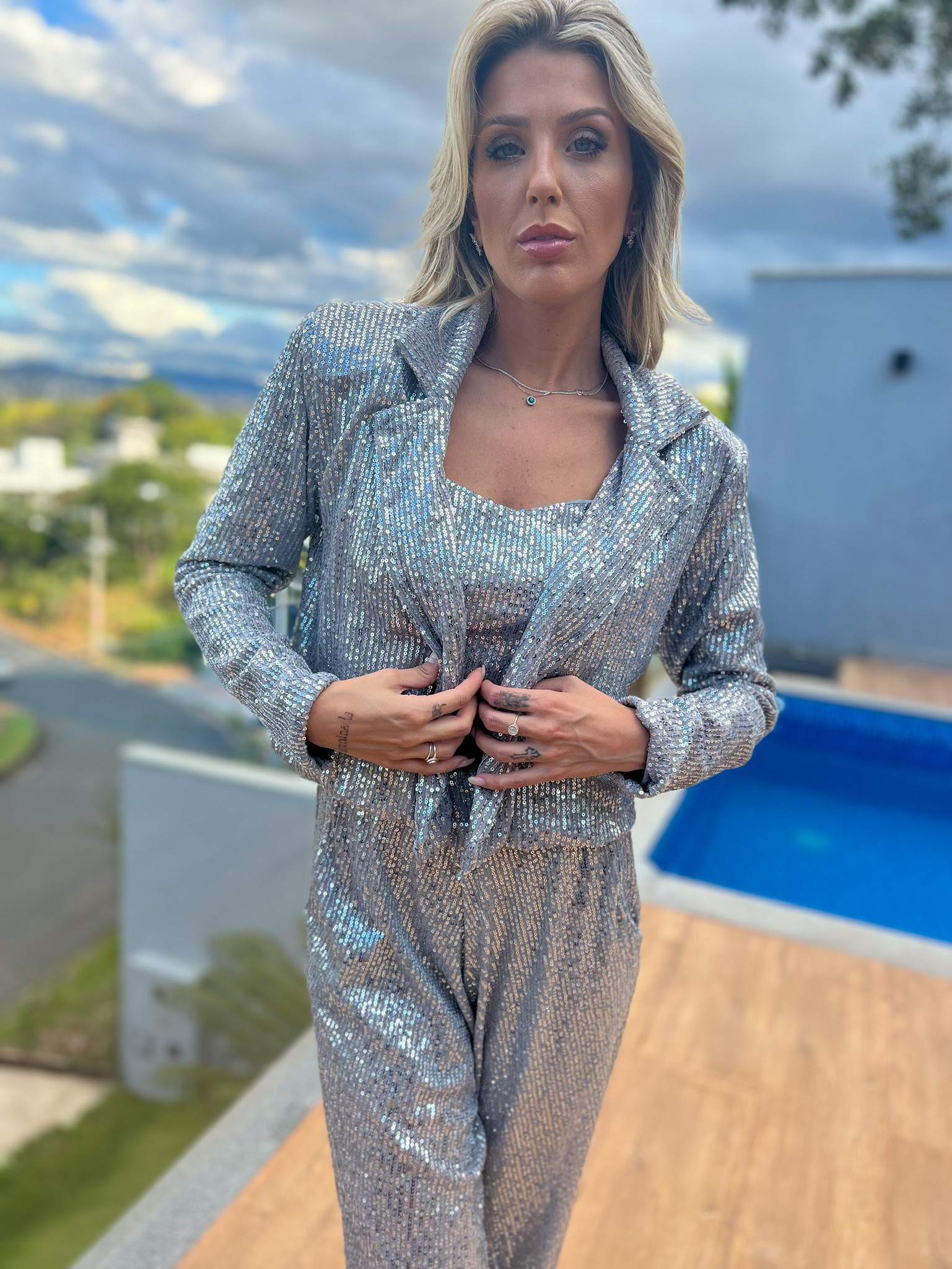 Blazer de Paetê Roma Prata - Mariah Store