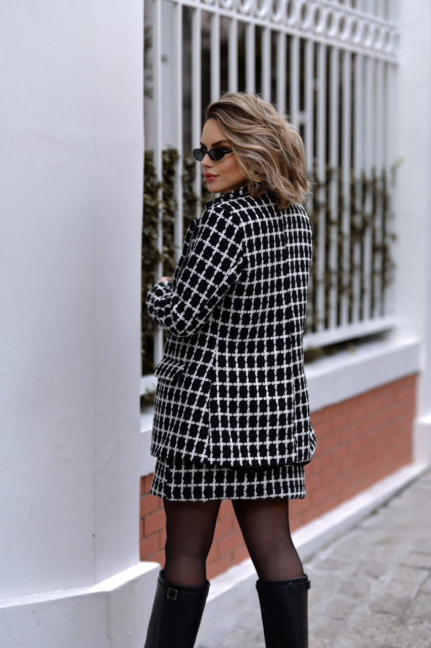 Conjunto de Tweed Carol Preto com Branco - Mariah Store