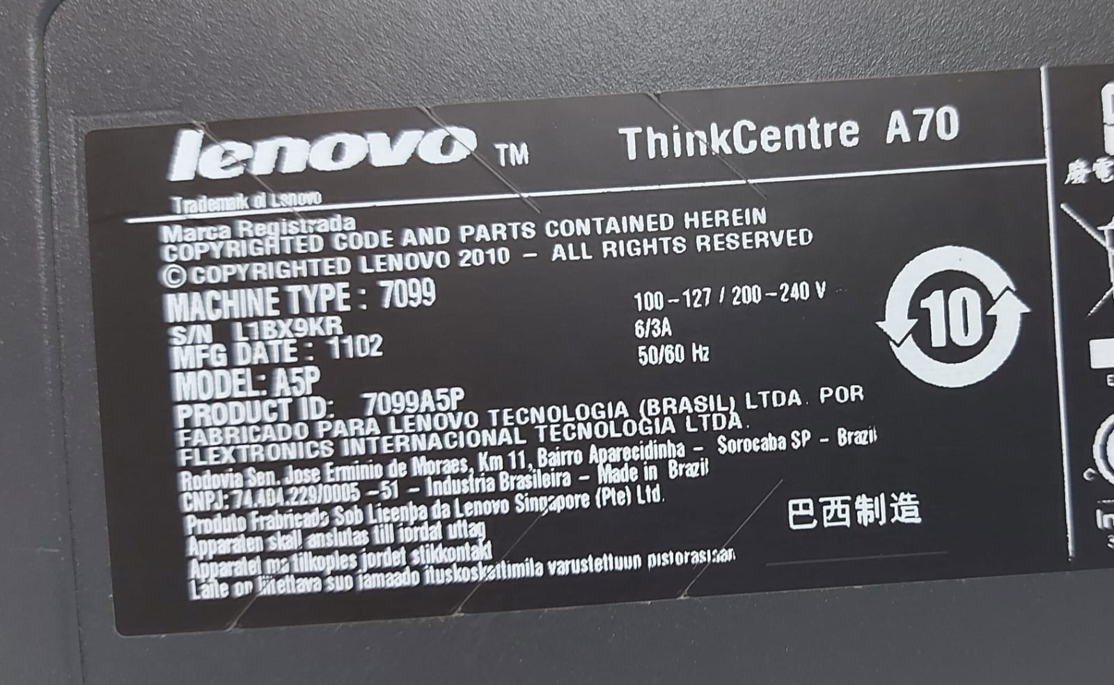 CPU Lenovo ThinkCentre A70 - ART Solution Informática