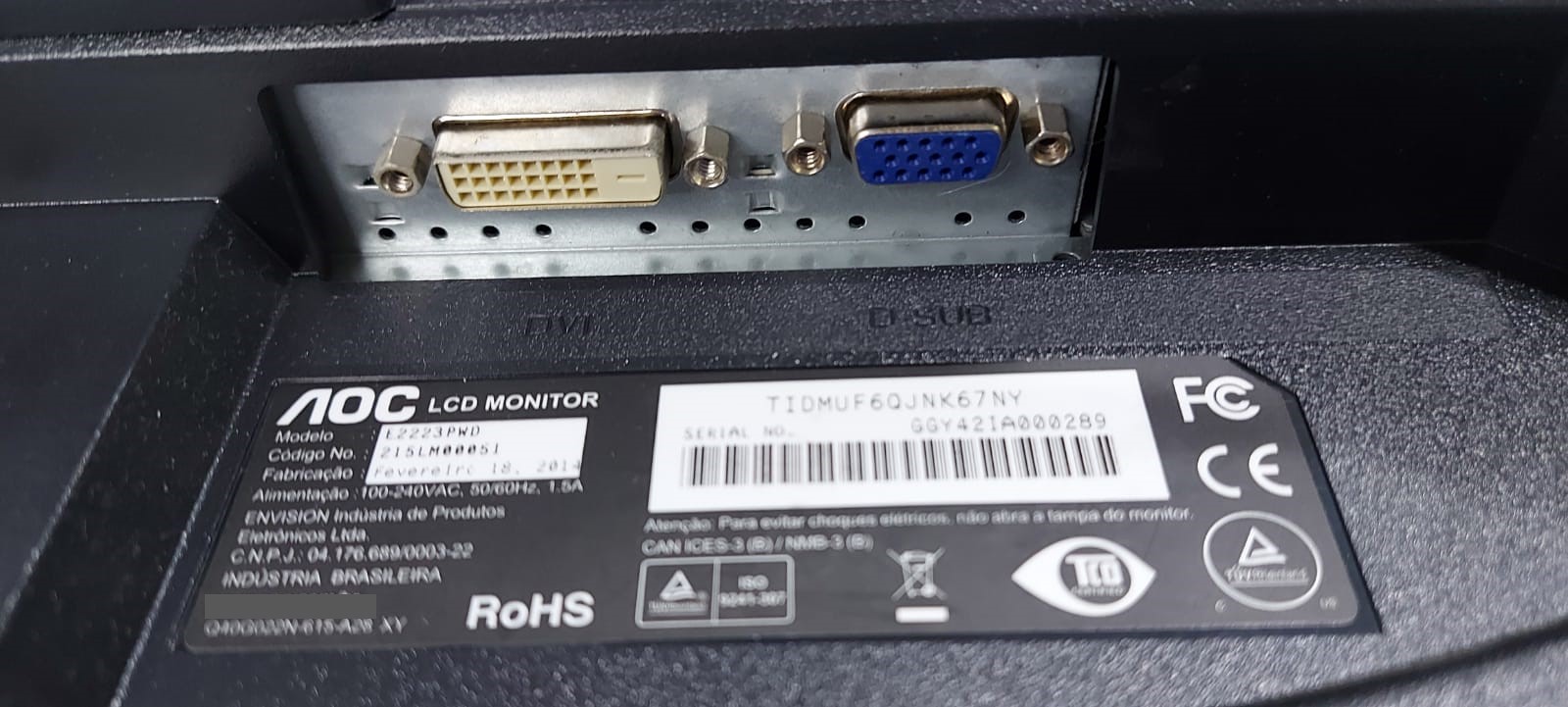 Monitor Aoc Lcd 22 Polegadas E2223PWD | Art Solution Informática - ART Solution Informática