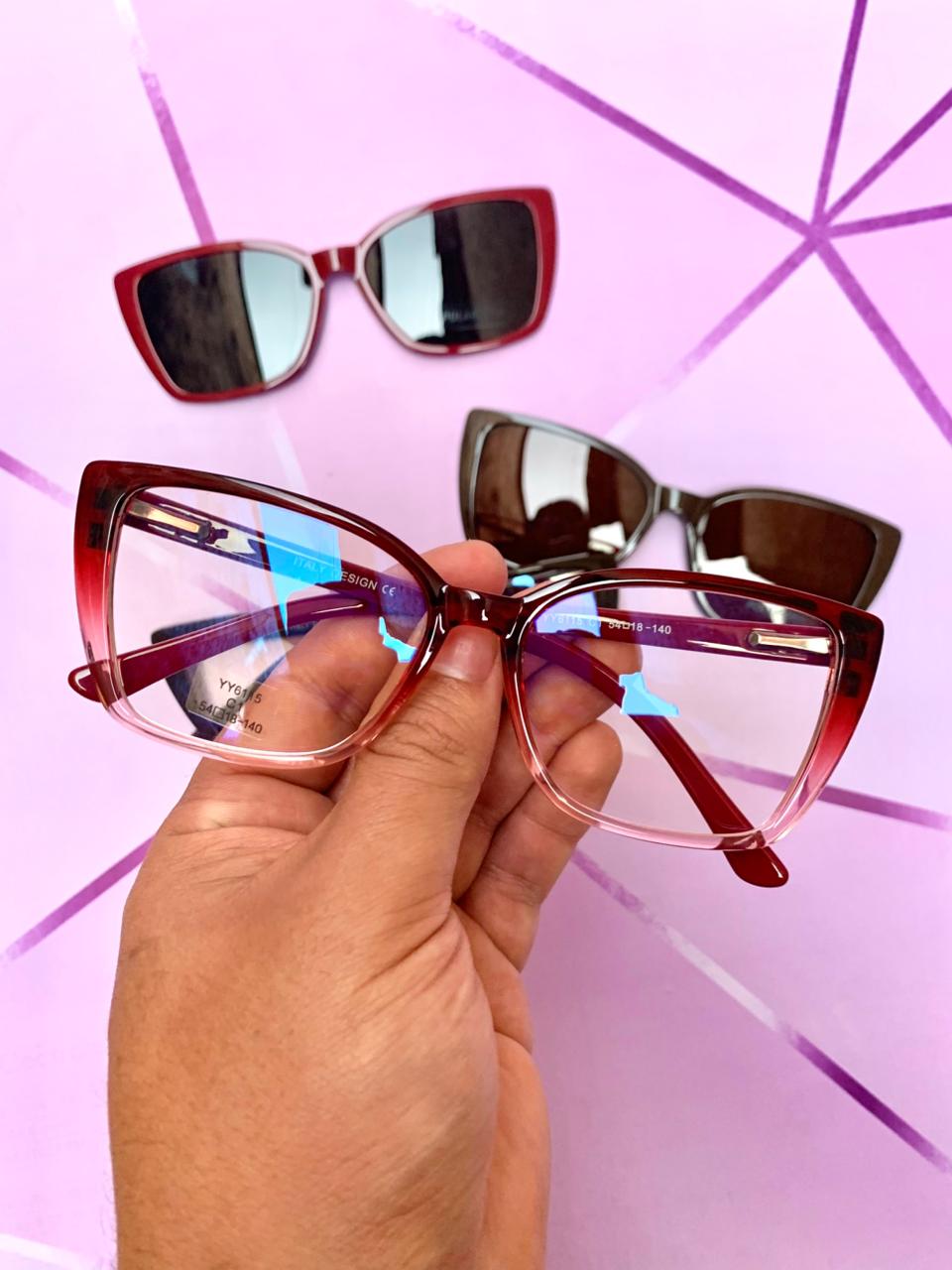 Ármação Clip-on Feminina Quadrada Vermelha - Óculos Vine