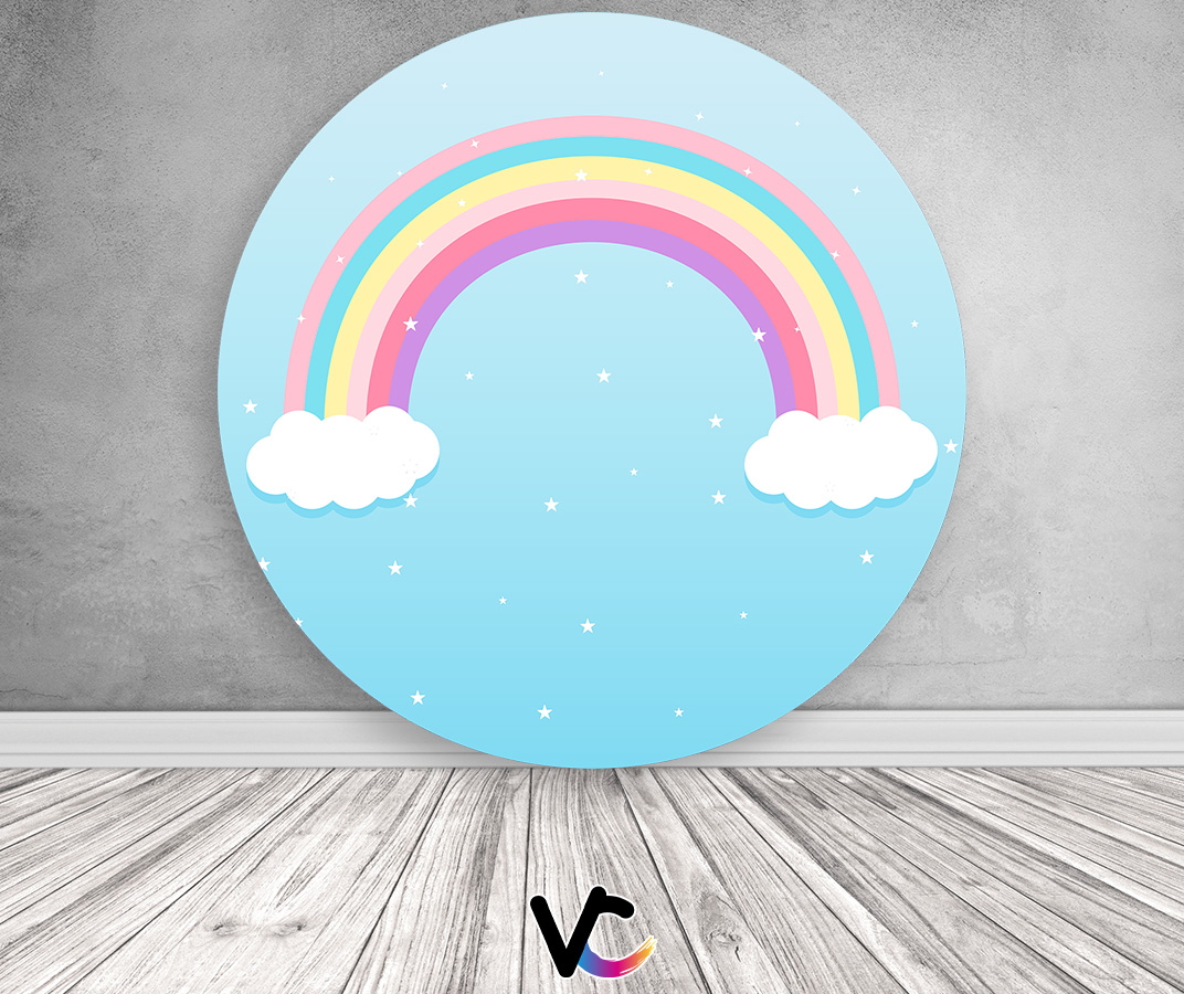 Painel De Festa Redondo 1,50x1,50 - Céu Azul com Arco-íris 010 - Via ...