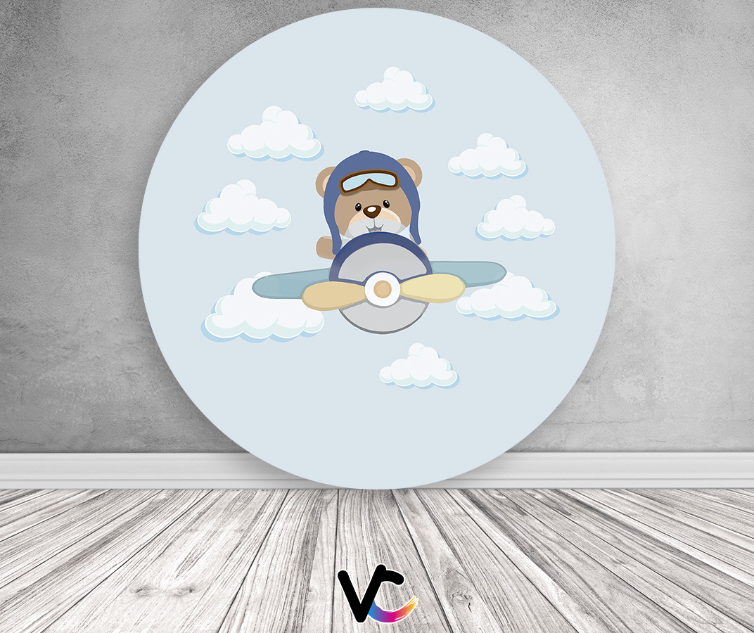 Painel De Festa Redondo 1,50x1,50 - Urso Aviador Azul 002 - Via Cores ...
