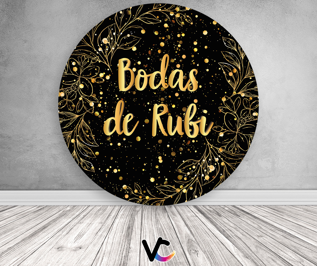 Painel De Festa Redondo 1,50x1,50 - Bodas de Rubi Efeito Brilhos Dourados 014 - Via Cores ...