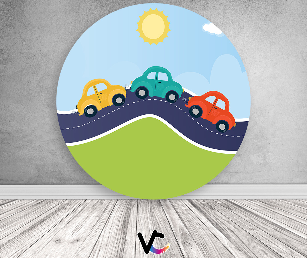 Painel De Festa Redondo 1,50x1,50- Carros na Pista 010 - Via Cores ...