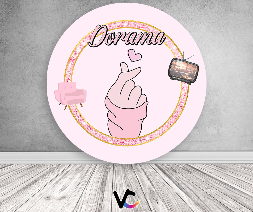 Painel De Festa Redondo 1,50x1,50 - Dorama Rosa com Frame Dourado 005 ...