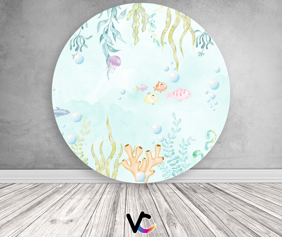 Painel De Festa Redondo 1,50x1,50 - Fundo do Mar Alga Clean 036 - Via ...