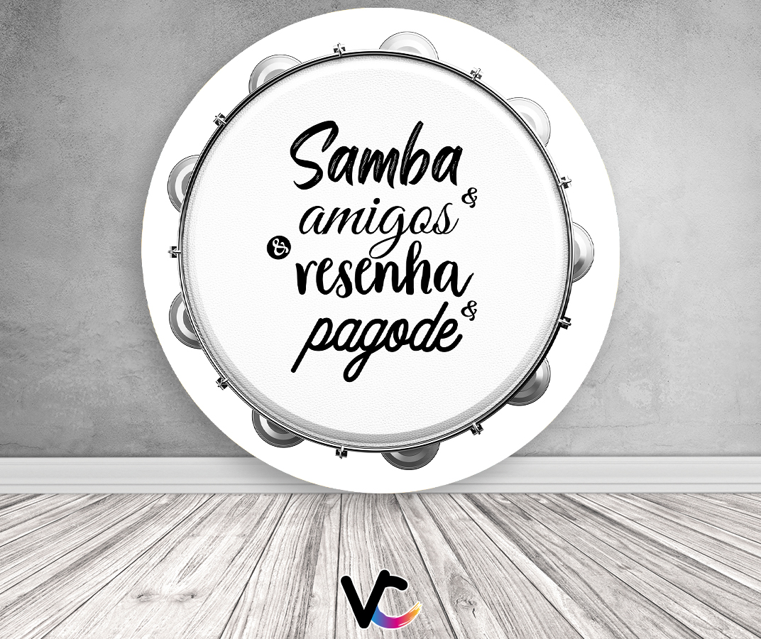 Painel De Festa Redondo 1,50x1,50 - Samba Pagode Pandeiro Cinza 014 ...