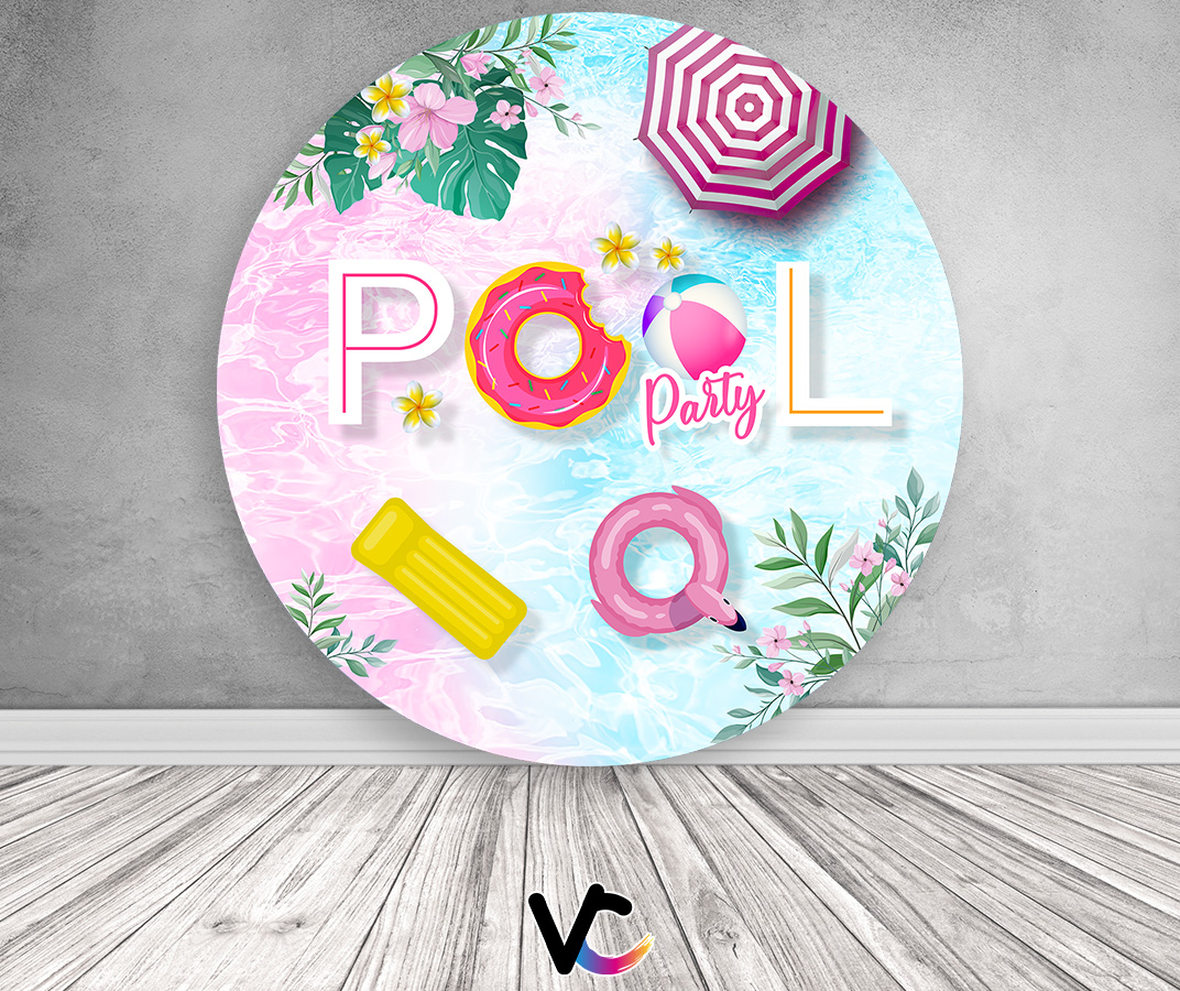 Painel De Festa Redondo 1,50x1,50 - Pool Party Rosa e Azul 004 - Via ...