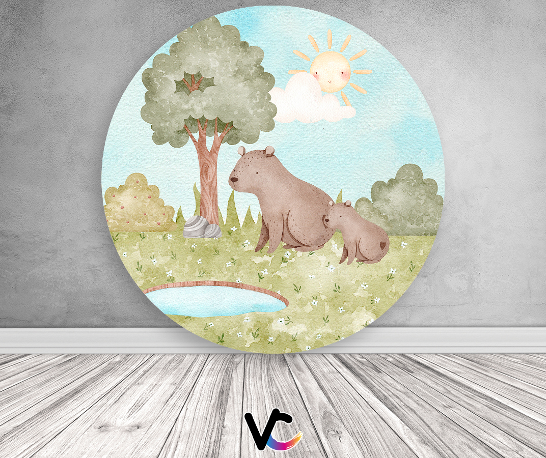 Painel De Festa Redondo 1,50x1,50 - Fauna Capivara Aquarela 042 - Via ...